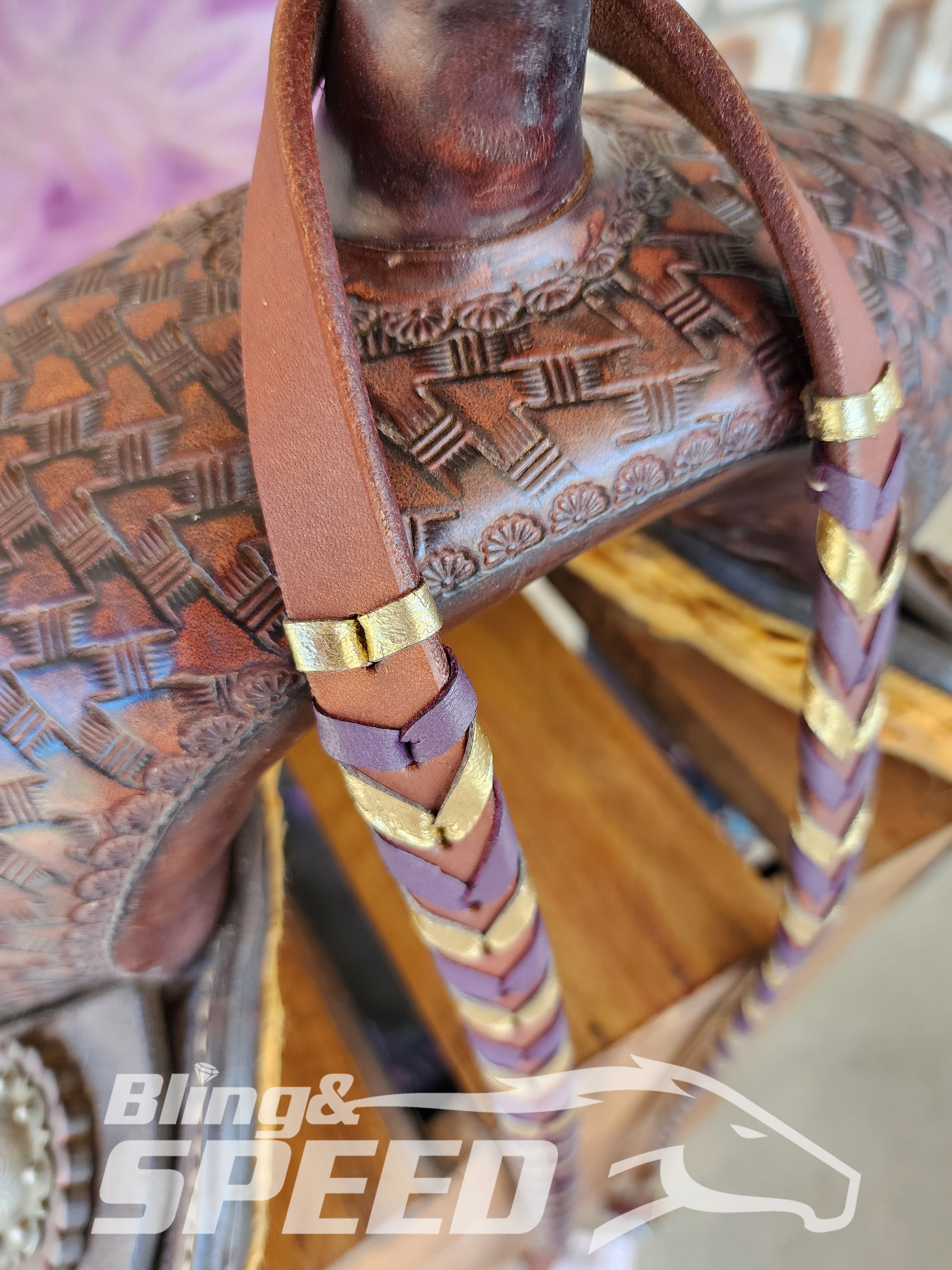 Bling and Speed Rose Gold and Purple Laced Barrel Reins