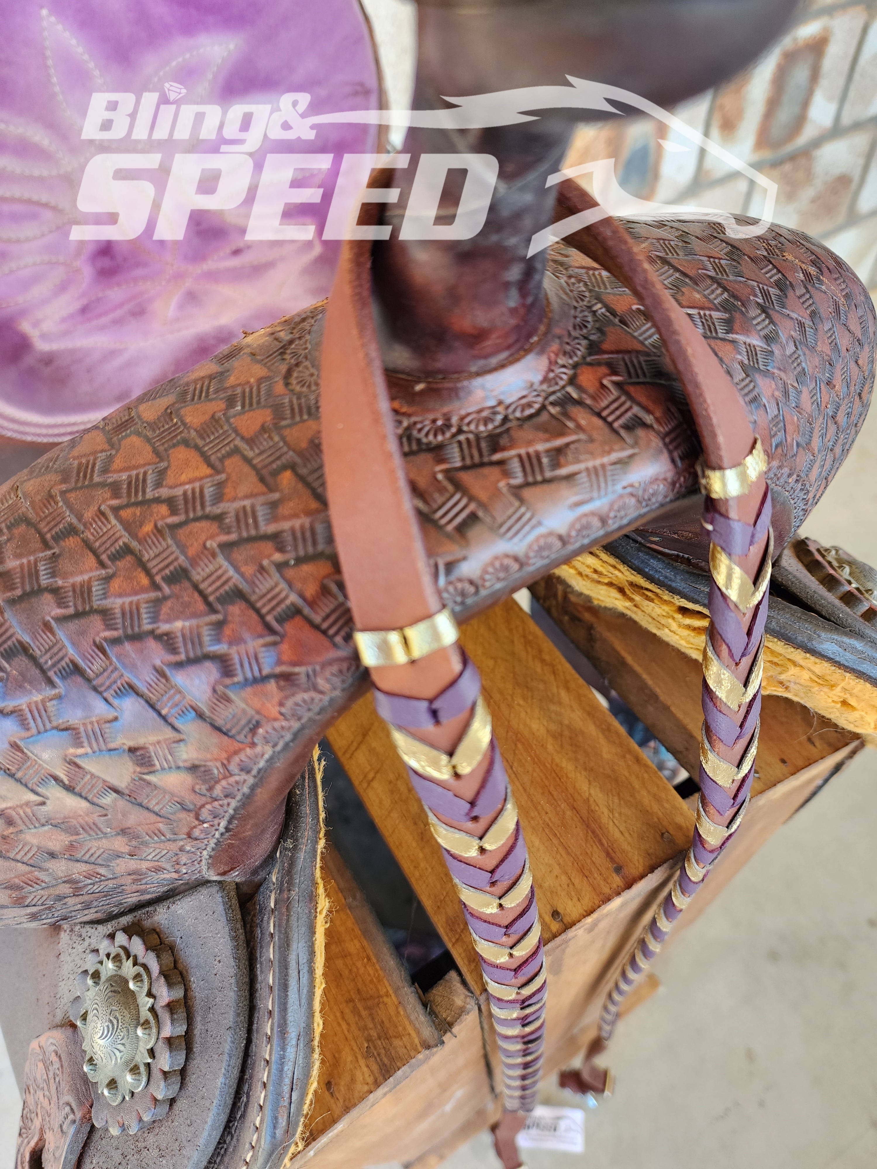 Bling and Speed Rose Gold and Purple Laced Barrel Reins