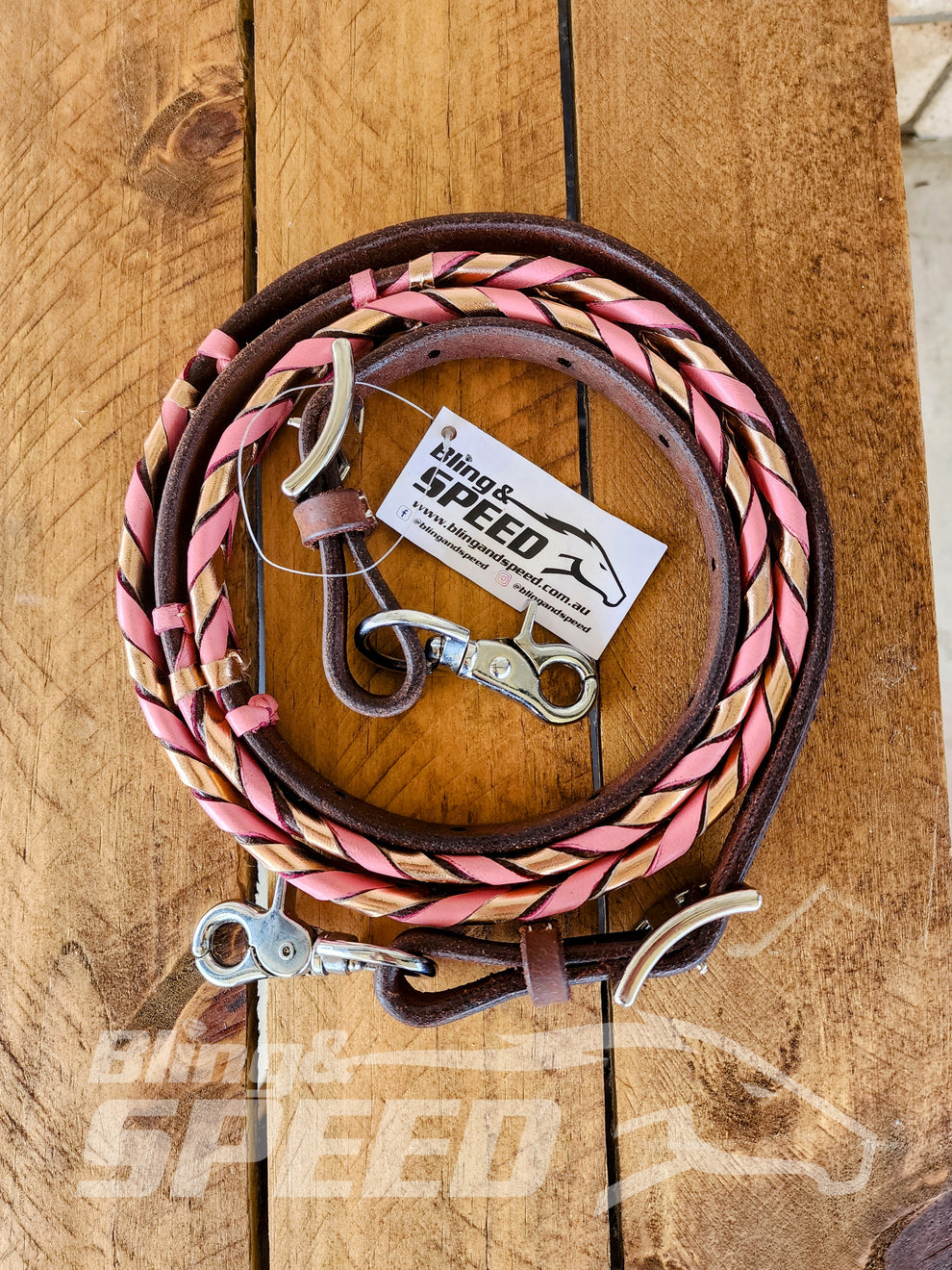 Bling and Speed Pink & Rose Gold Laced Barrel Reins