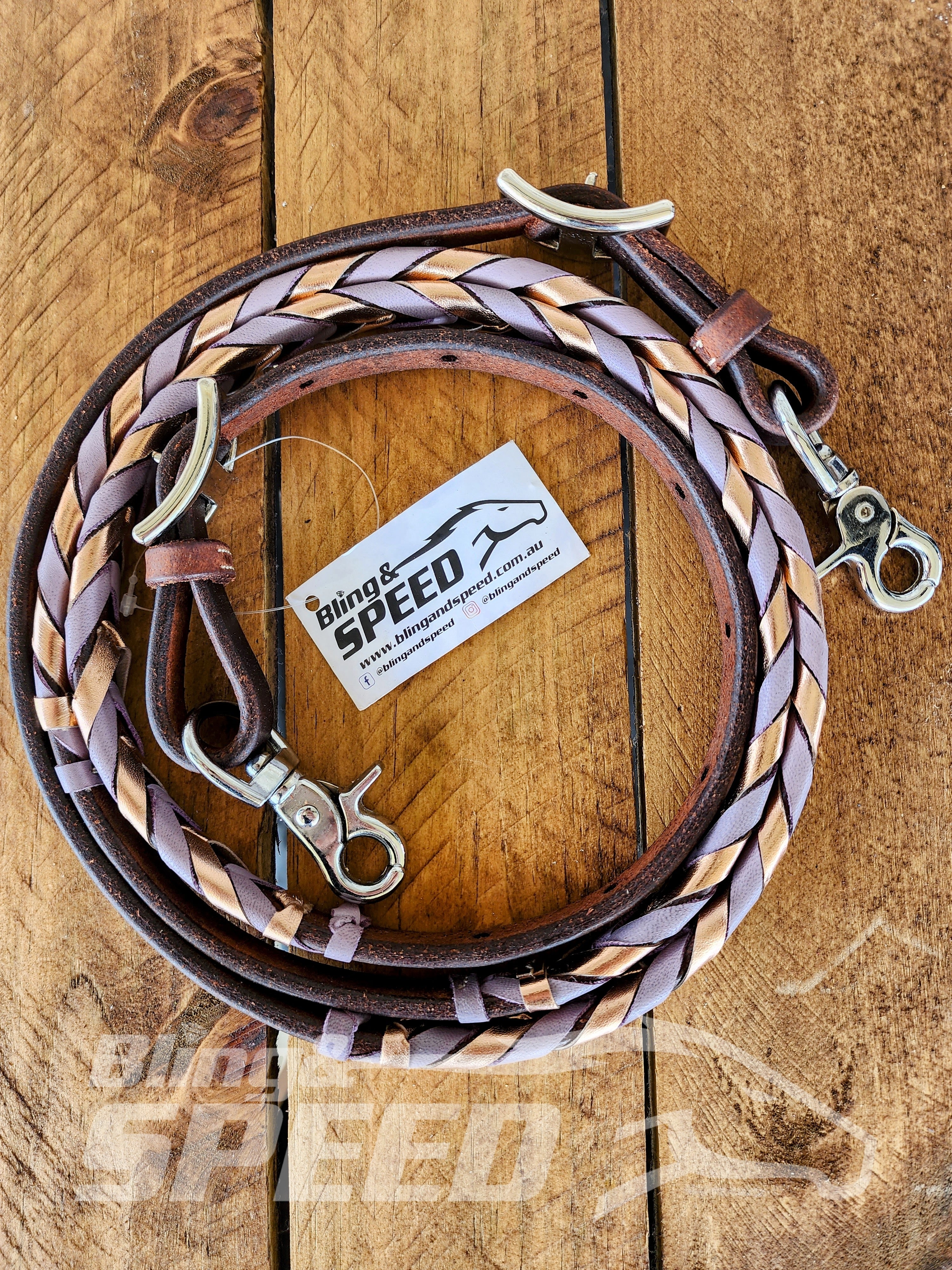 Bling and Speed Lavender & Rose Gold Laced Barrel Reins